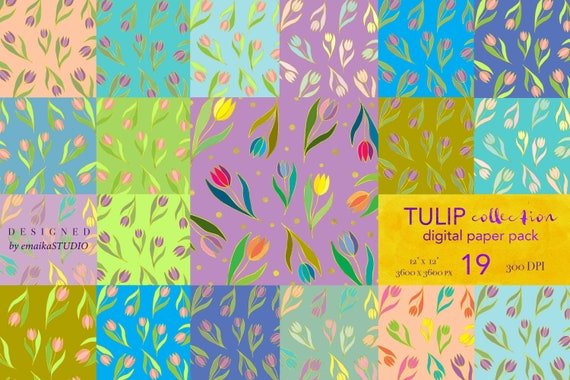 Tulip Digital Paper Pack Spring Flowers Scrapbooking | Etsy