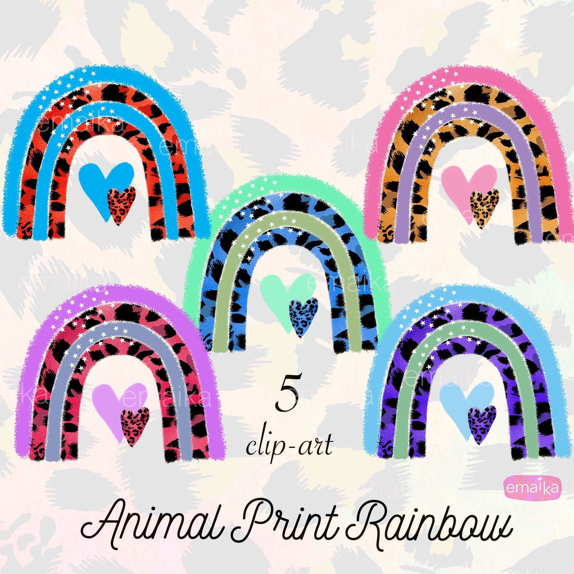Rainbow Clipart Set, Animal Print Rainbow Graphics, Printable Leopard ...