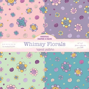 Whimsical Flowers Seamless Vector Pattern, Floral Repeat Pattern Design ...