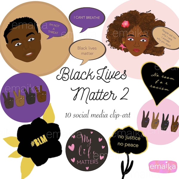 Black Lives Matter Clip-art Digital Stickers Printables Blm Art Social ...
