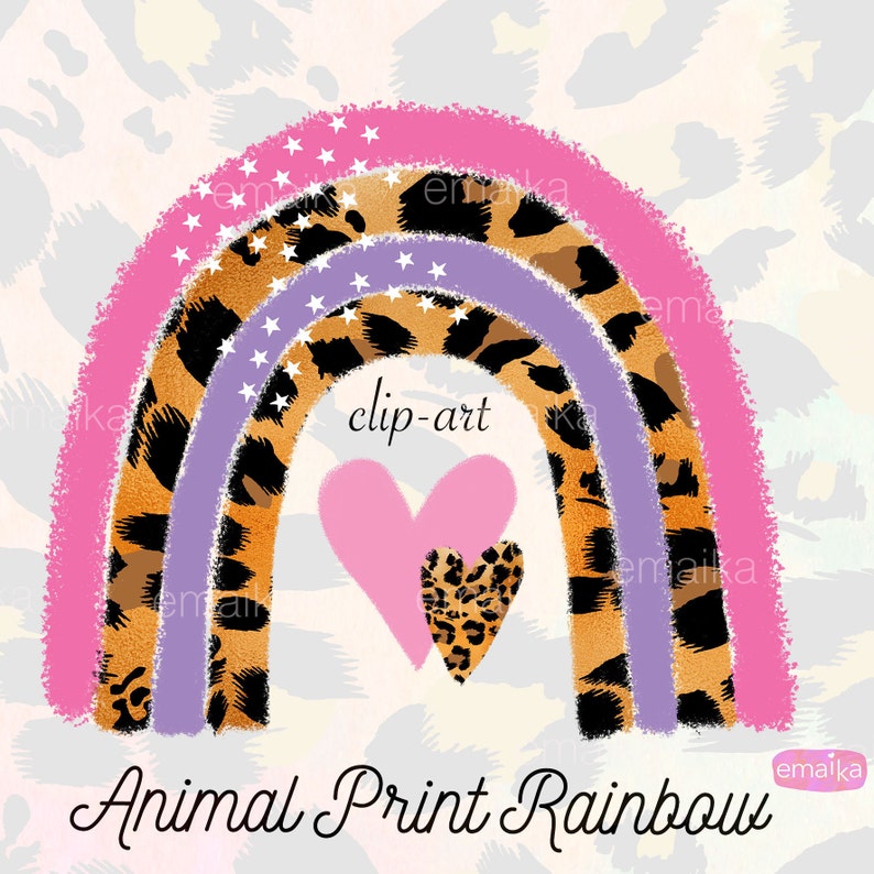 Rainbow Clipart Set, Animal Print Rainbow Graphics, Printable Leopard ...