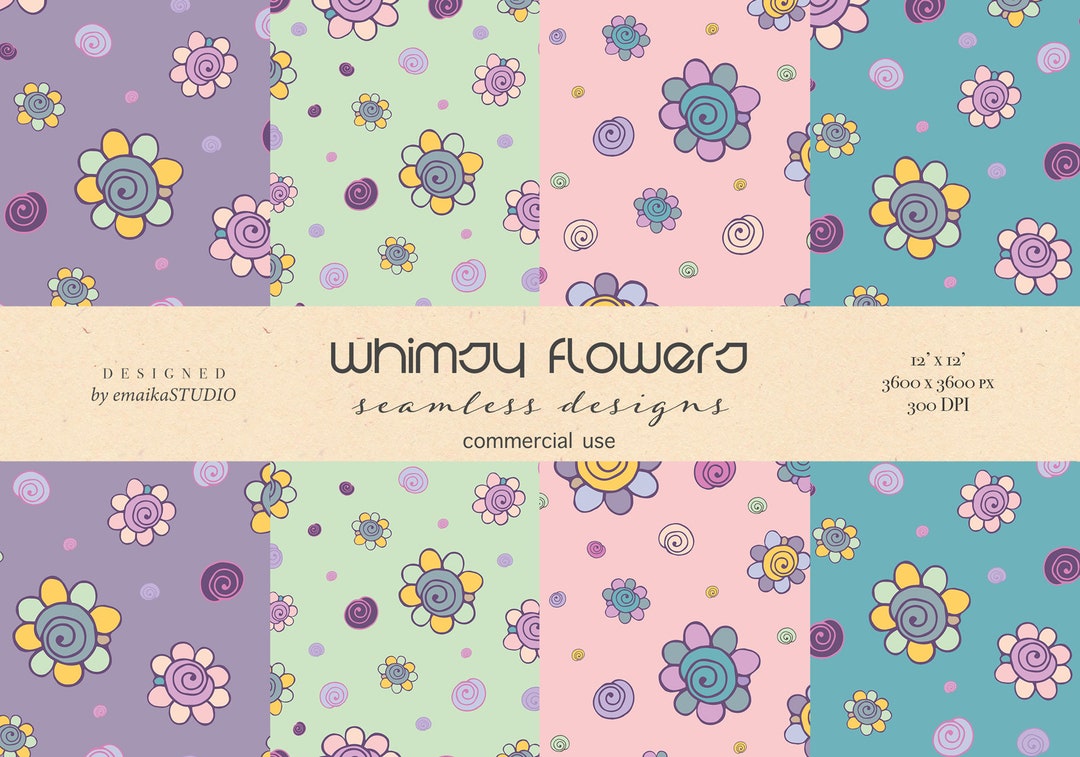 Whimsical Flowers Seamless Vector Pattern, Floral Repeat Pattern Design ...