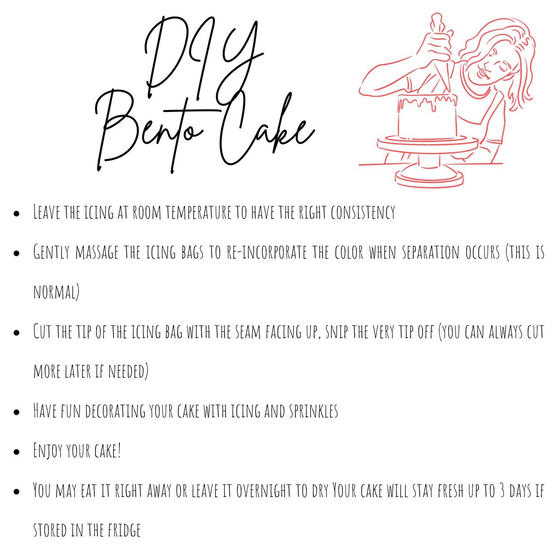 DIY Bento Cake Instruction Card - Etsy