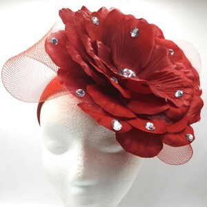 Extra Large Red Handmade Flower Fascinator. Adorned With Rhinestones by ...