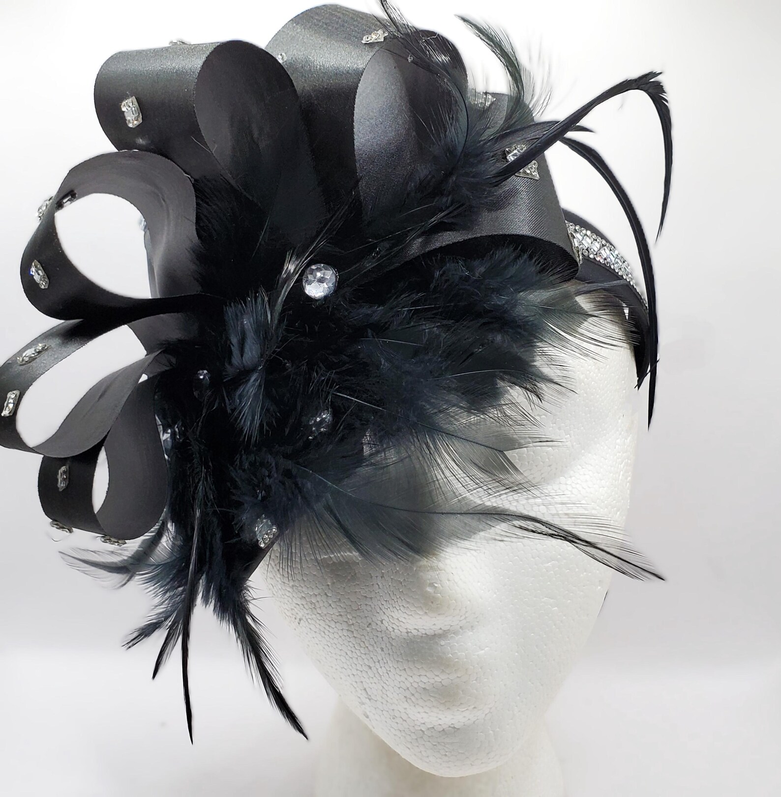 One-inch Wide Black and Rhinestone Fascinator by Just Jewels Designs - Etsy