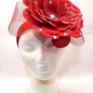 Extra Large Red Handmade Flower Fascinator. Adorned With Rhinestones by ...