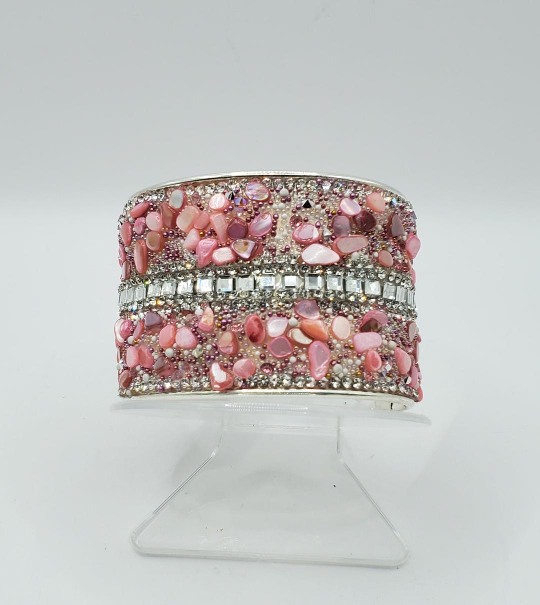 Pink Cuff Bedazzled Bracelet With Adjustable Cuff and Bling by Just Jewels Designs LLC - Etsy