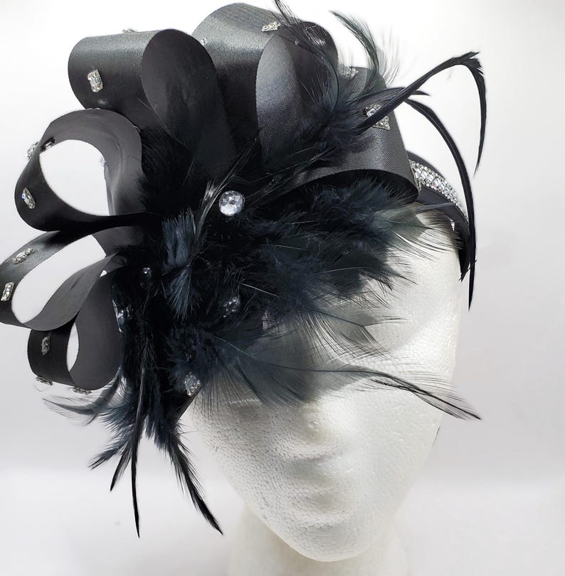 One-inch Wide Black and Rhinestone Fascinator by Just Jewels Designs - Etsy