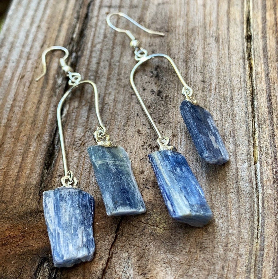 Blue Kyanite Crystal Earrings, Kyanite Gemstone Dangle Earrings - Etsy
