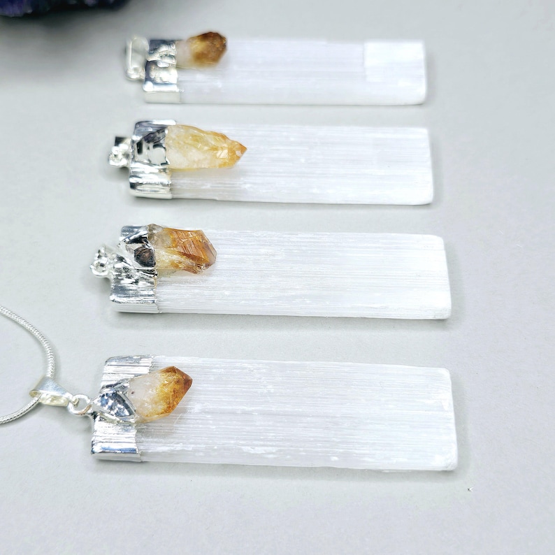 Selenite and Citrine Crystal Pendant Necklace - Etsy