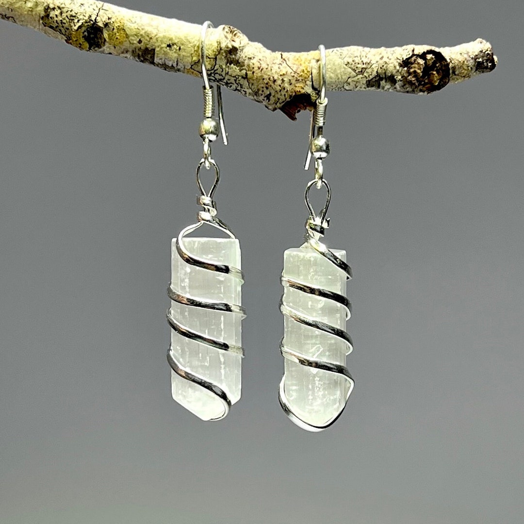 Selenite Wire Wrapped Crystal Earrings - Etsy