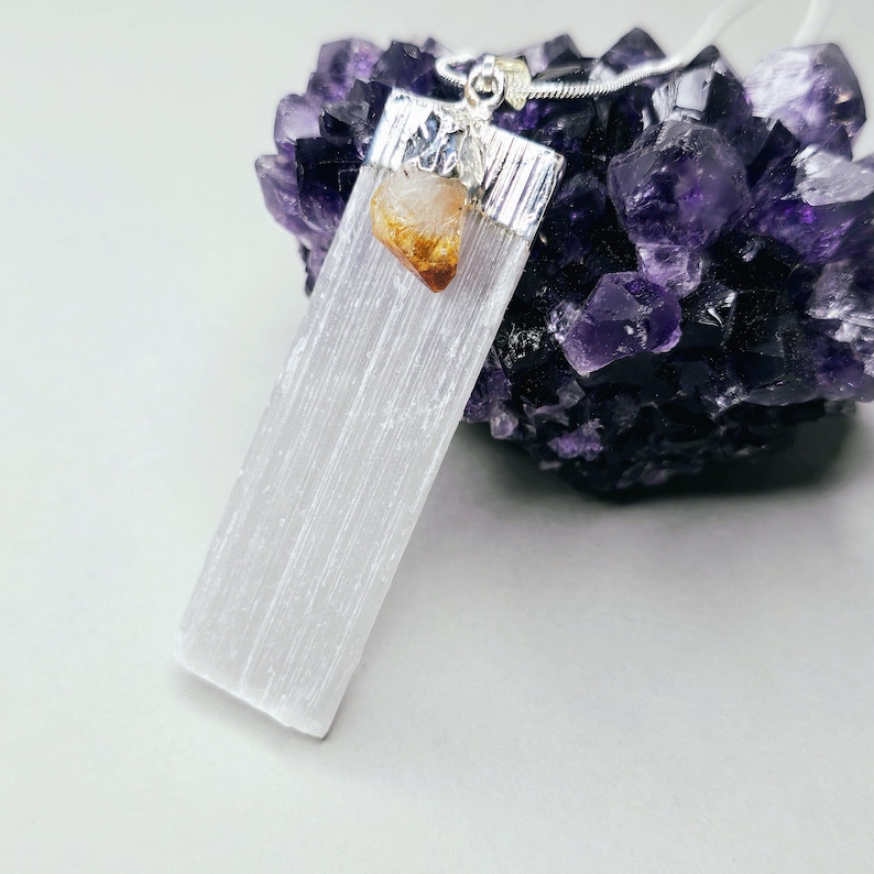 Selenite and Citrine Crystal Pendant Necklace - Etsy