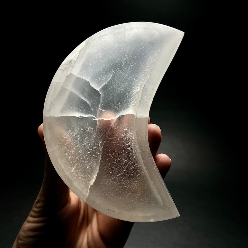 Moroccan Selenite Crescent Moon Charging Bowl: Hand-carved Crystal ...