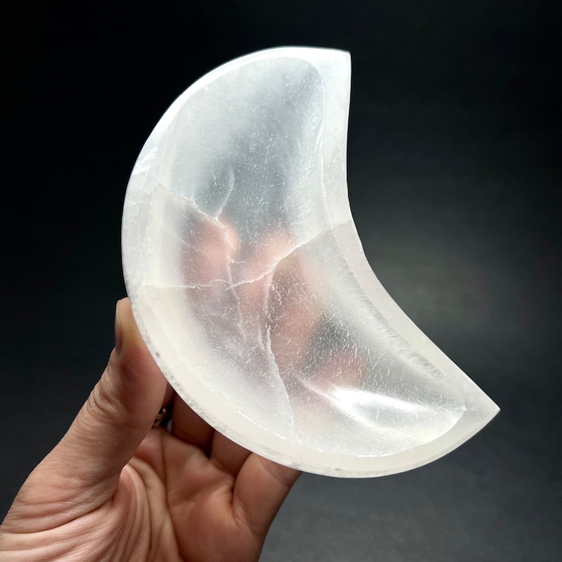Moroccan Selenite Crescent Moon Charging Bowl: Hand-carved Crystal ...