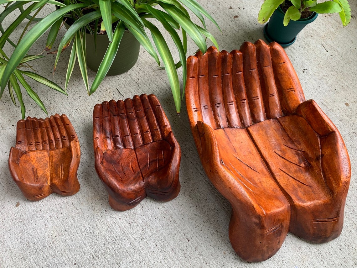 Extra Large Wood Carved Praying Hand Bowl - Etsy