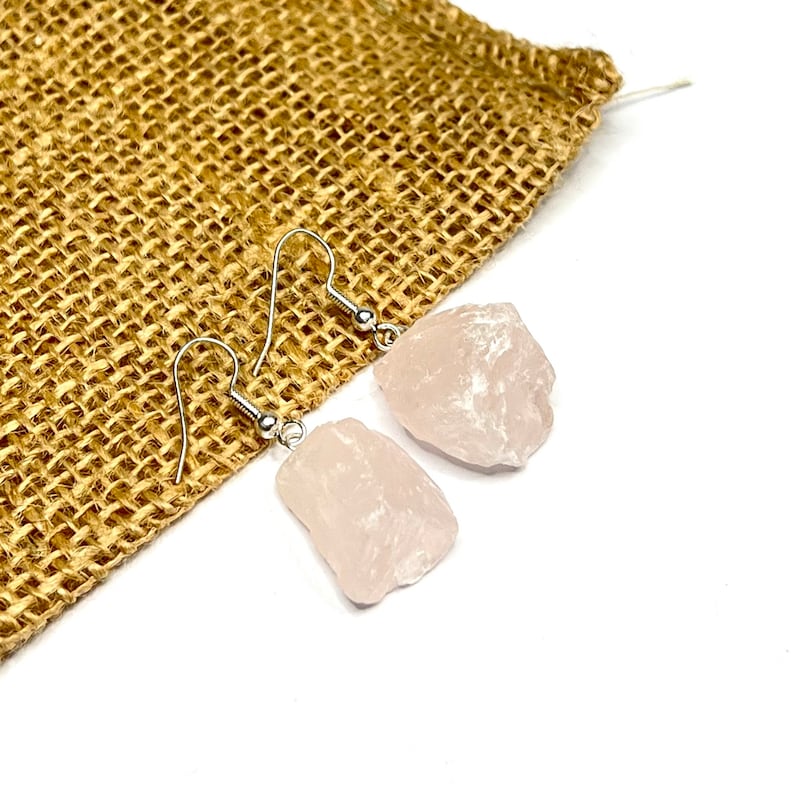 Raw Rose Quartz Dangle Earrings: Sterling Silver, Rough Gemstone - Etsy