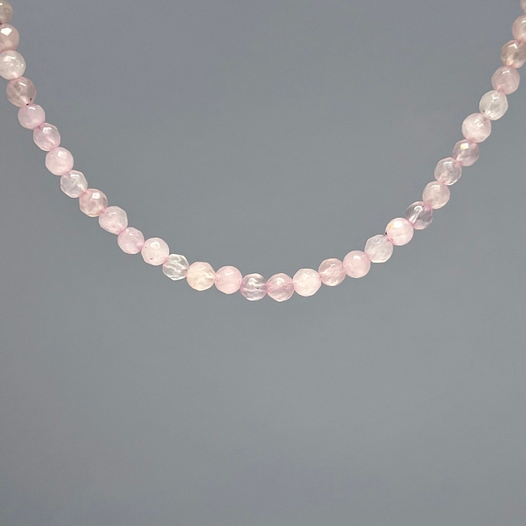 Rose Quartz Choker: Faceted Gemstone Beads, Sterling Silver Clasp - Etsy