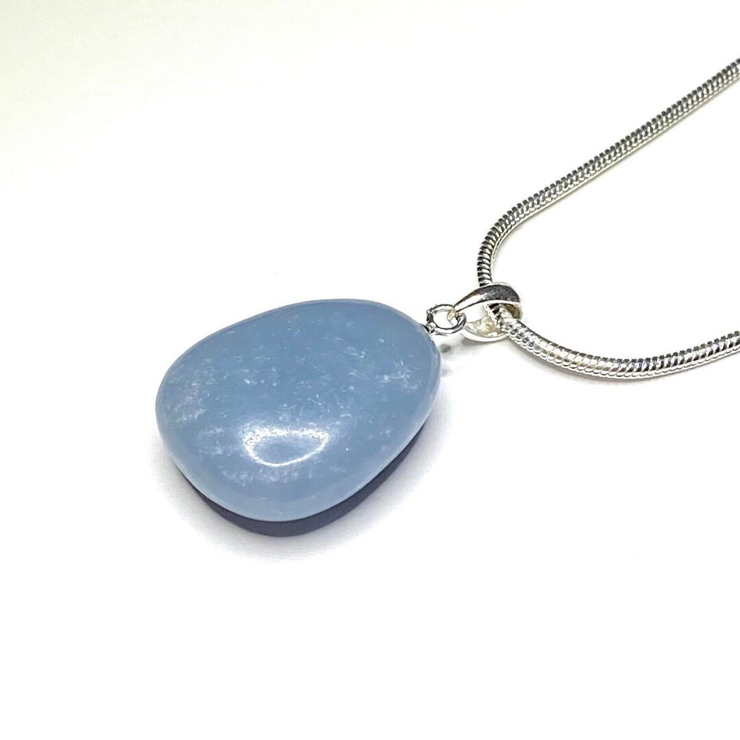 Angelite Crystal Necklace, Angelite Pendant Necklace, Angelite Pendant ...