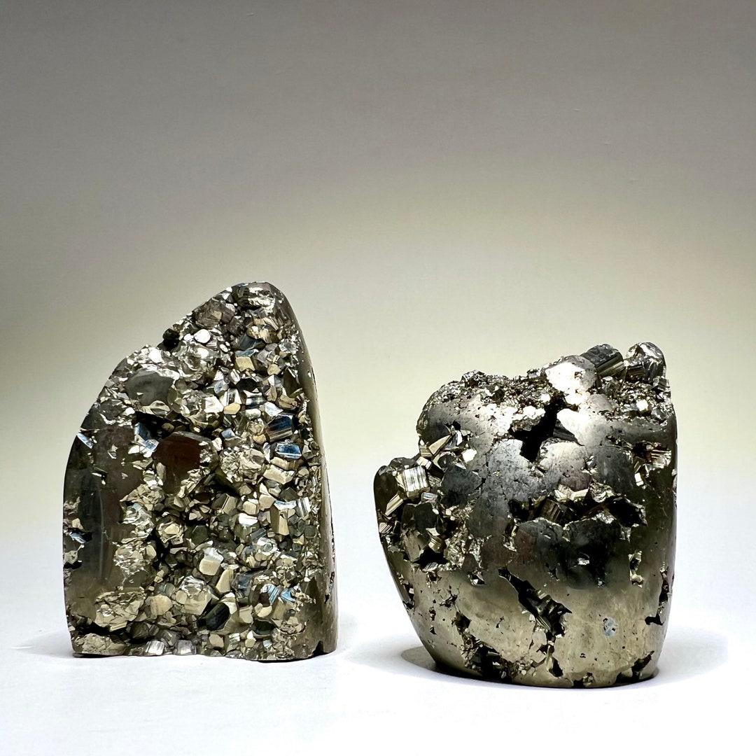Pyrite Crystal Clusters, Free Standing Pyrite Stone Specimen With Cut ...