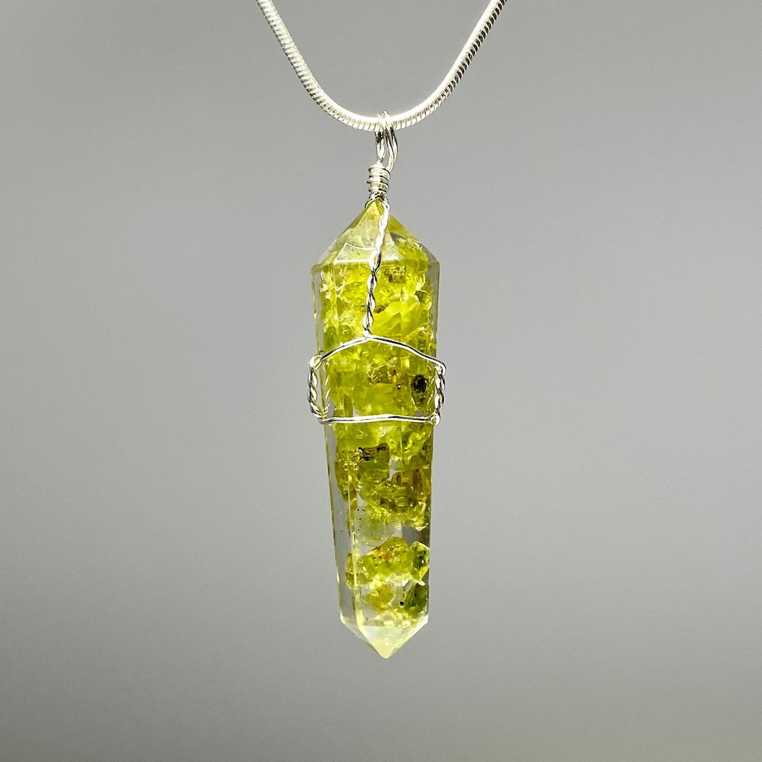 Peridot in Orgonite Wire Wrapped Pendant Necklace - Etsy