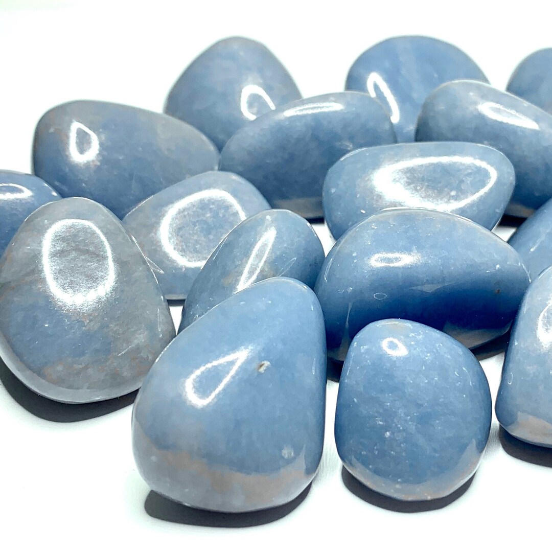 Angelite Tumbled Stones, 25/35MM Polished Blue Crystals From Madagascar ...