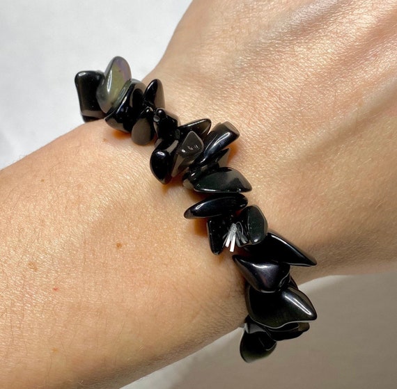 Rainbow Obsidian Crystal Chips Bracelet Obsidian Gemstone Beaded Bracelet Etsy