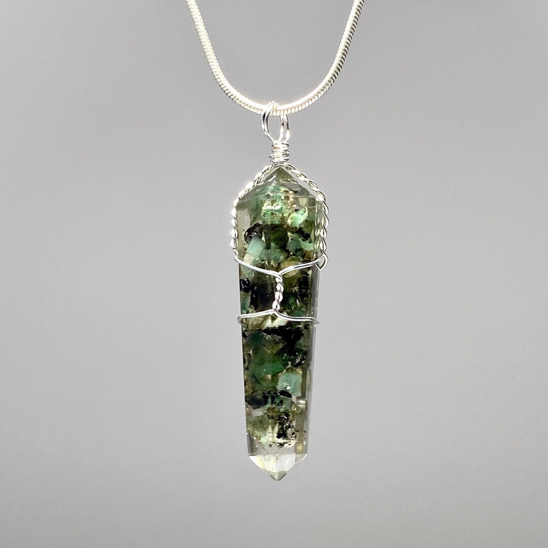 Emerald in Orgonite Wire Wrapped Pendant Necklace - Etsy