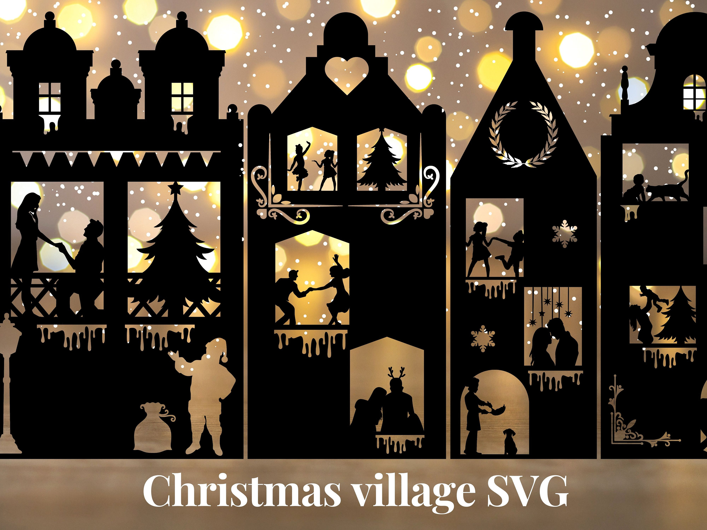 Christmas Village SVG, Winter Decor Cut Files - Etsy