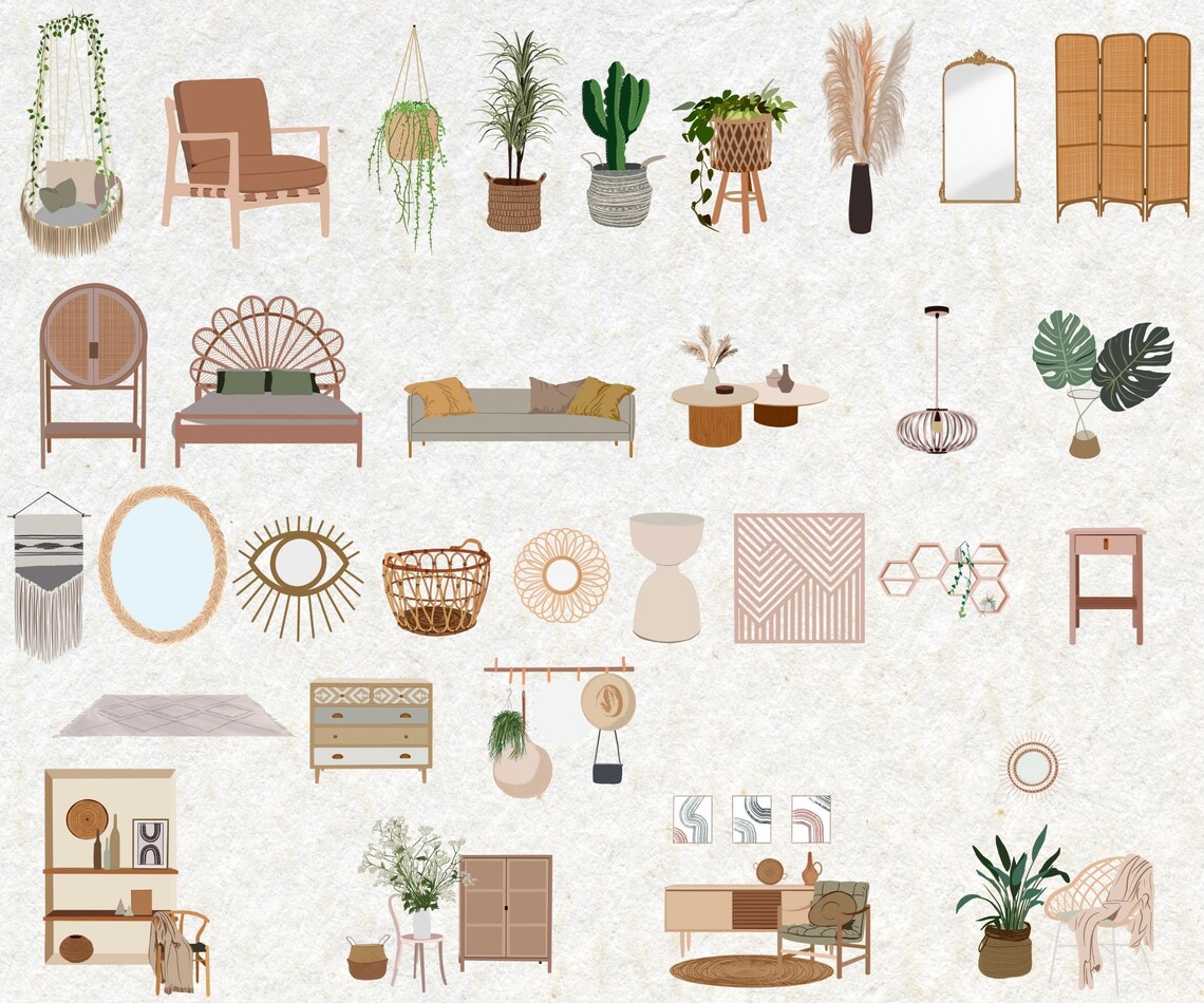 Boho Interior Set, Boho Moodboard Creator, Boho Scene Creator, Boho ...