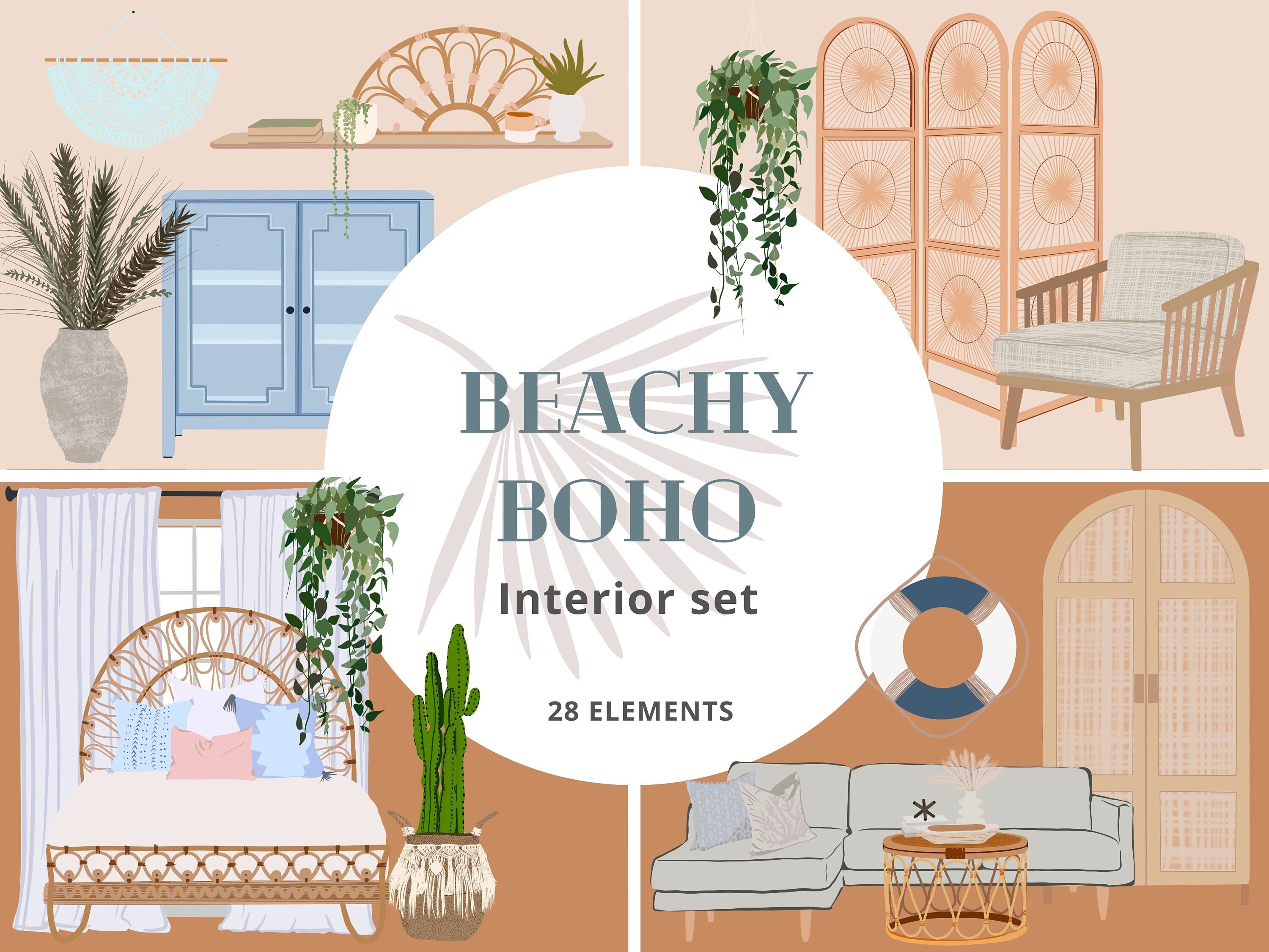 Beachy Boho Interior Png Set, Boho Home Png, Boho Moodboard and Scene ...