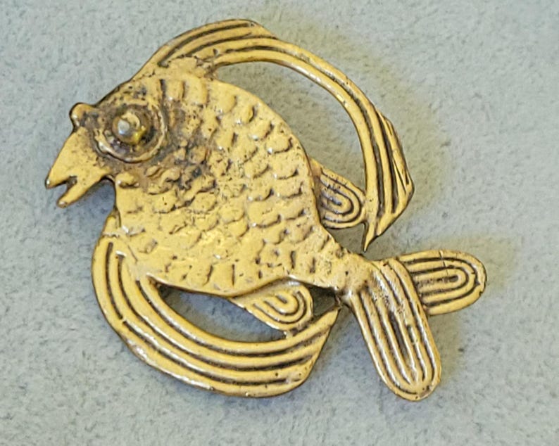 Vintage Alva Studios Gold Tone Modernist Fish Pin Brooch 2.25 X 2 Inch ...