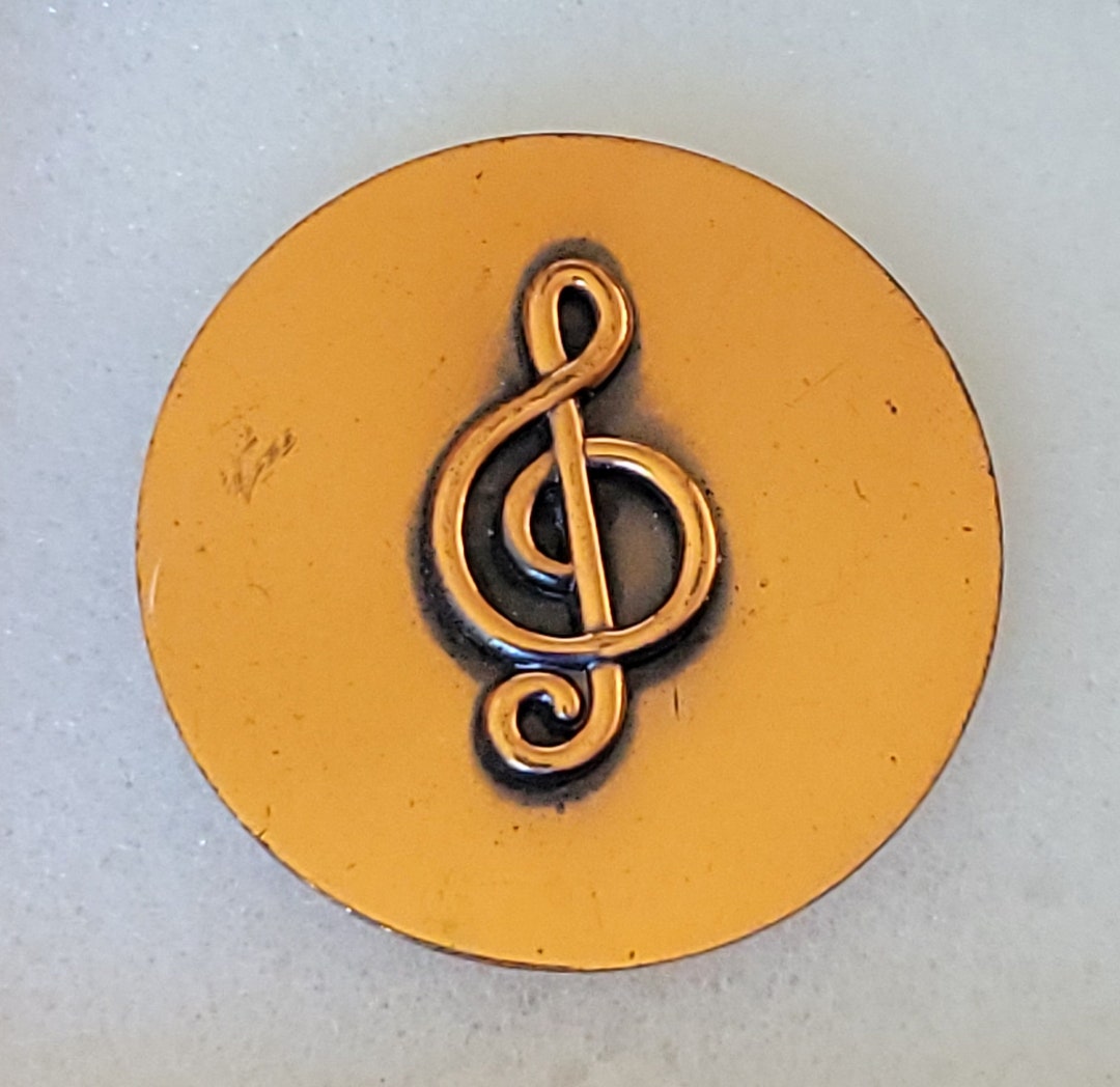 Vintage Copper Circle Stamped Treble Clef Music Note Brooch Pin 1.75 ...