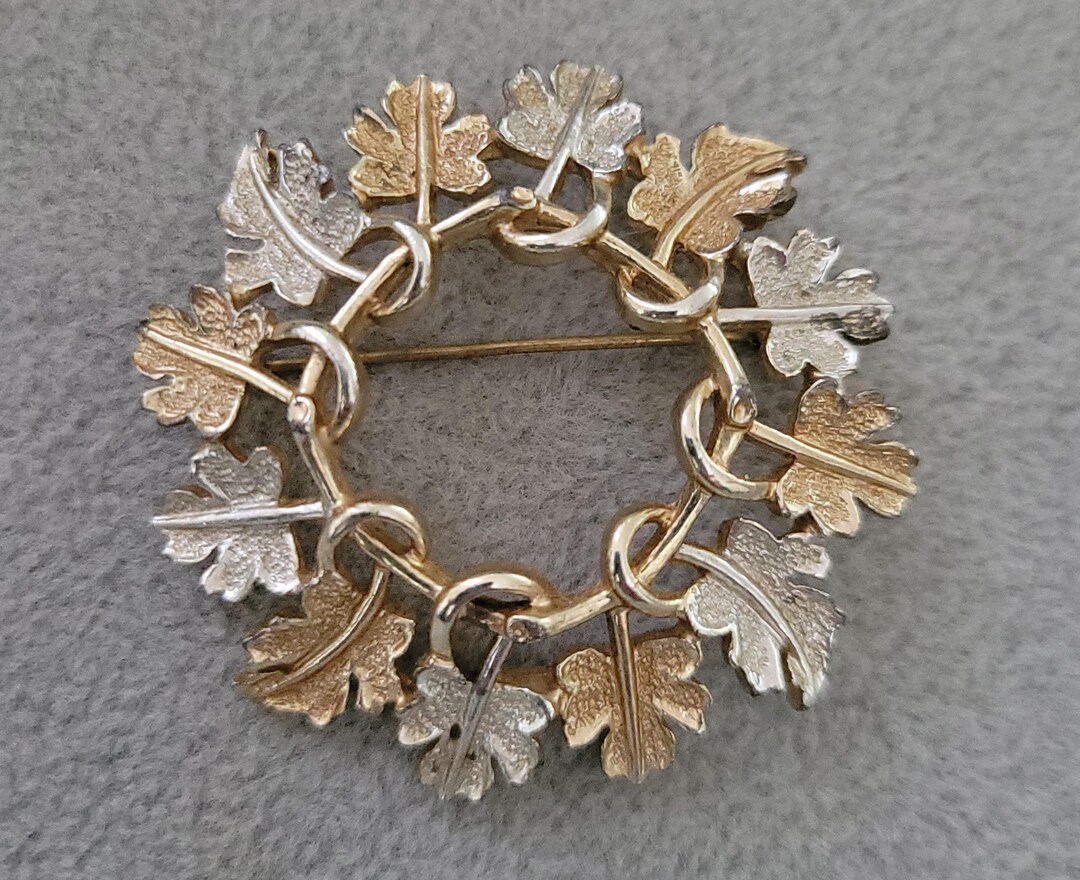 Silver and Gold Tone Sarah Coventry Brushed Finish Ivy Leaf Wreath ...