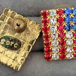 Gold Tone and Crystal OTC American Flag Earrings Red White Blue Pierced ...