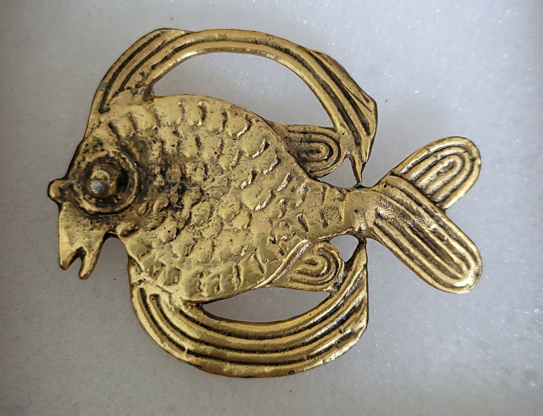 Vintage Alva Studios Gold Tone Modernist Fish Pin Brooch 2.25 X 2 Inch ...