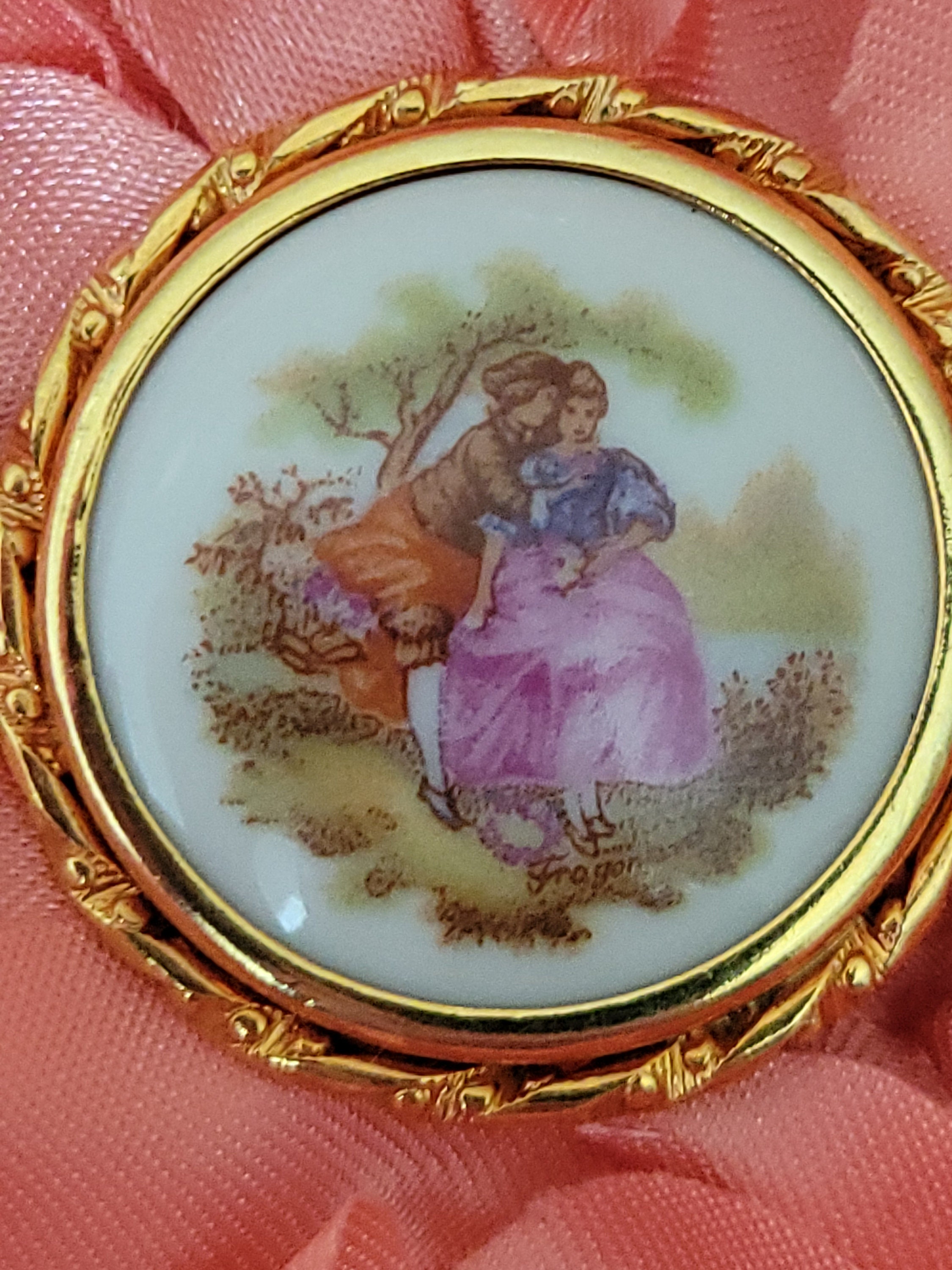 Vintage Limoges France Round Porcelain Gold Pin Brooch - Etsy