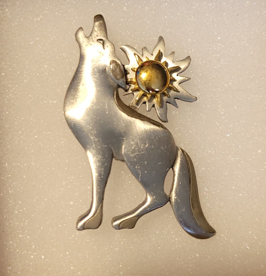 Vintage Jewelry Silver Gold Tone Howling Wolf Mark Shields - Etsy