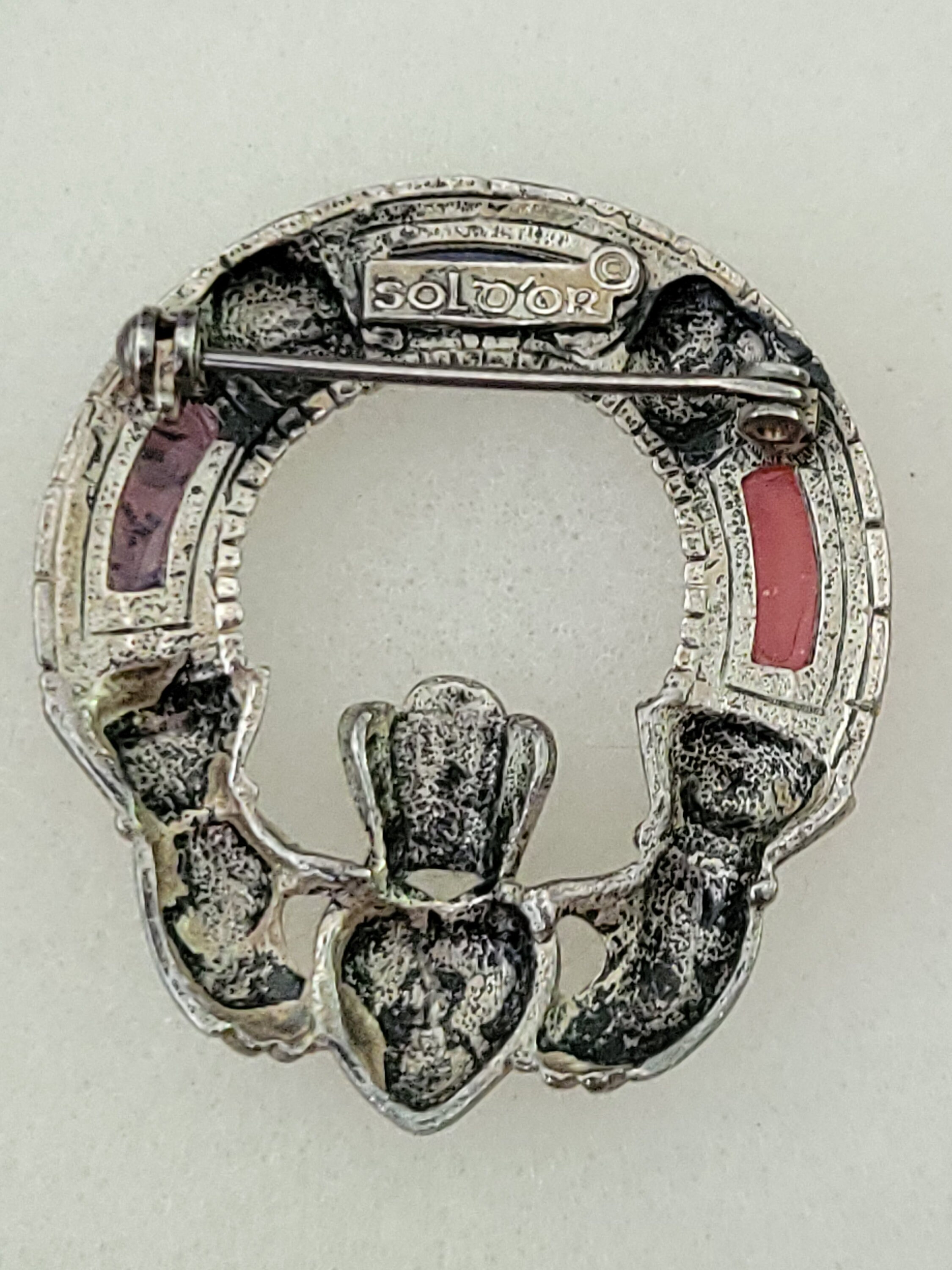 Vintage Sol Dor Irish Claddagh Faux Gemstone 1.5 Inch Silver Tone ...