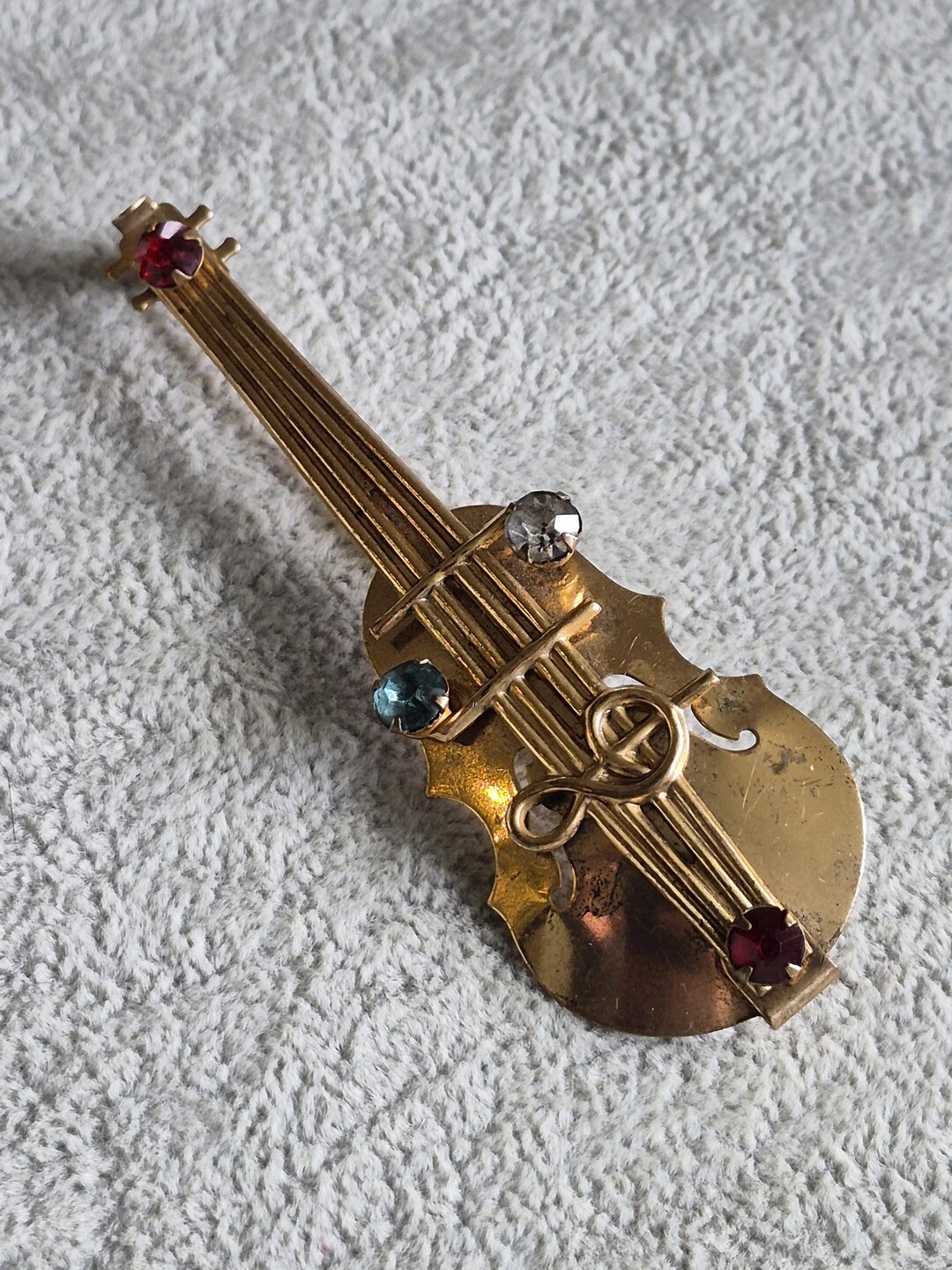 Gold Tone Brass Rhinestone Cello Violin Musical Instrument Pin Brooch 1 ...