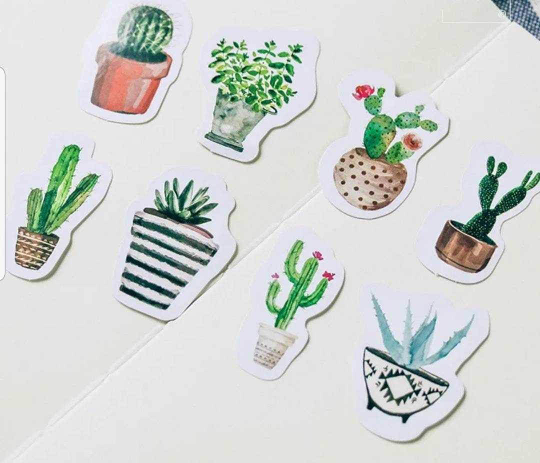 45 Pcs, Potted Plants Stickers, Cactus Stickers, Cute Watercolor ...