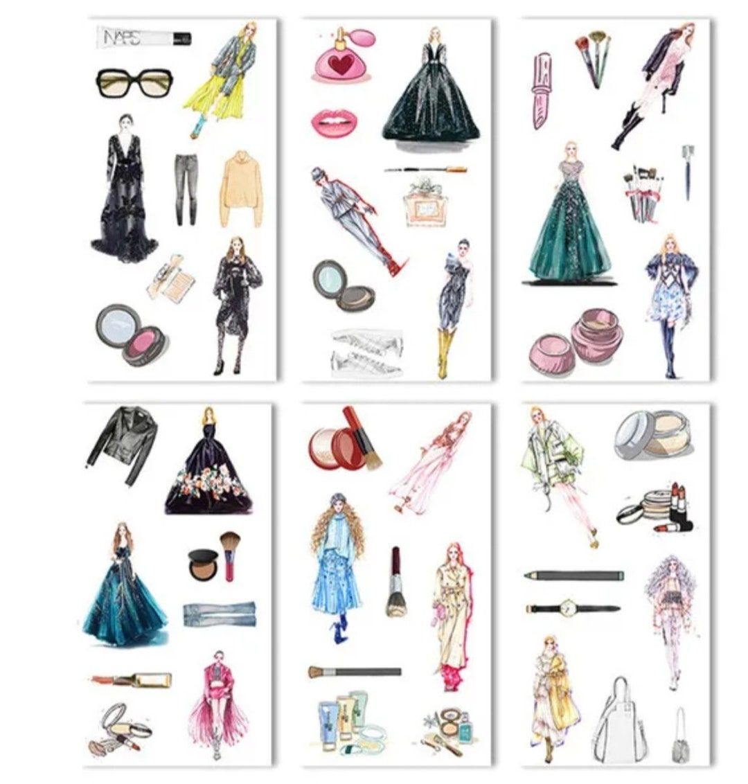 6 Sheets- Fashion, Beauty Stickers, Makeup Stickers, Fashion Washi ...
