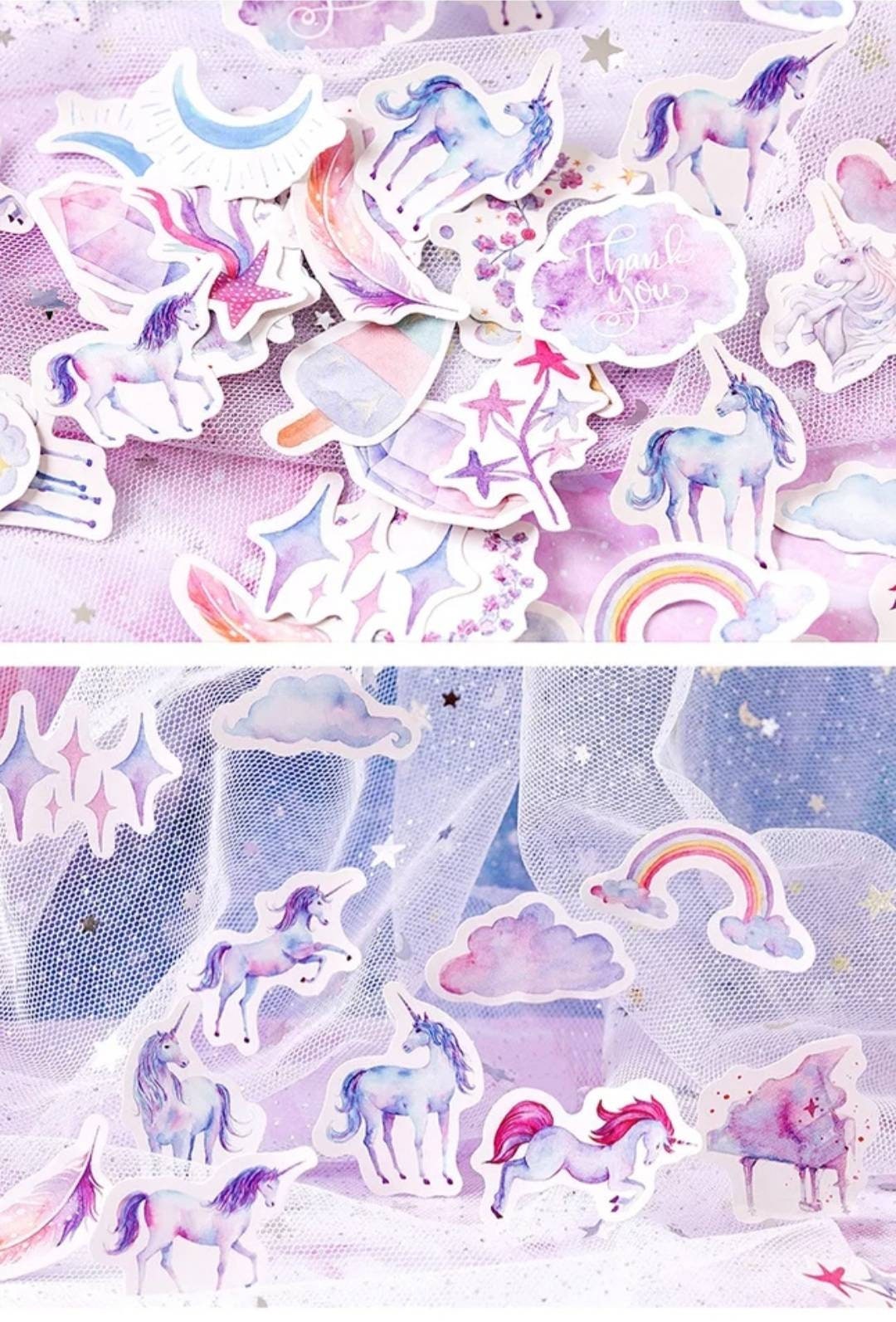 46pcs Watercolor Unicorn & Rainbow Stickers Scrapbooking - Etsy