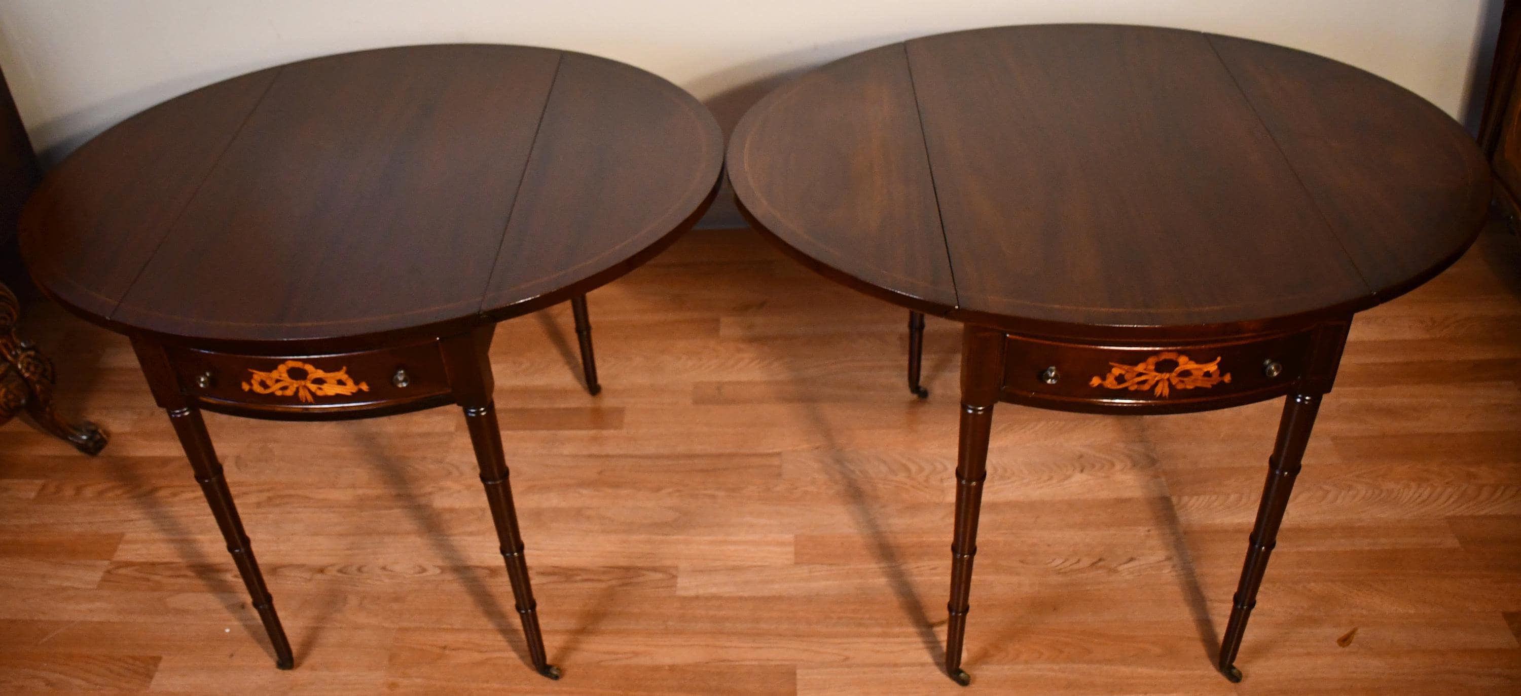 1920s PAIR IRWIN English Regency Mahogany Inlaid Pembroke Side Tables ...