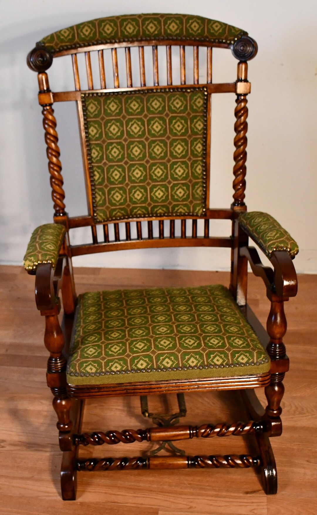 1870 Antique George Hunzinger Barley Twist Mahogany Needlepoint Rocking ...