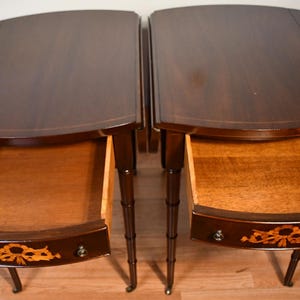 1920s PAIR IRWIN English Regency Mahogany Inlaid Pembroke Side Tables ...