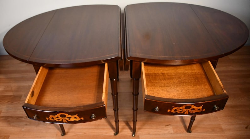 1920s PAIR IRWIN English Regency Mahogany Inlaid Pembroke Side Tables ...