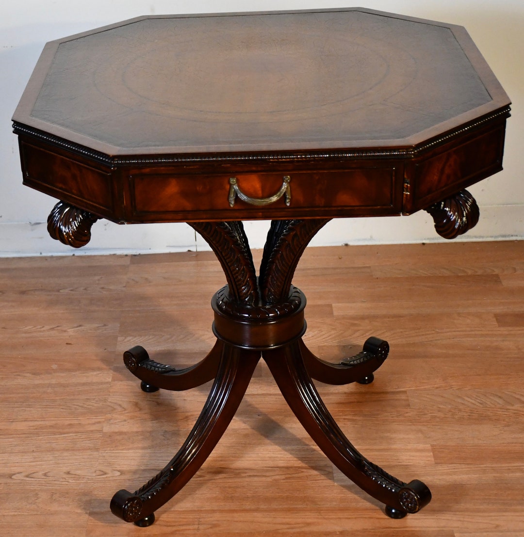 1920s Antique English Regency Mahogany & Leather Top Side Table / End ...