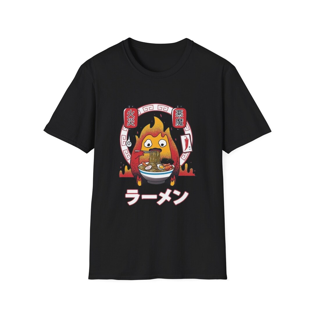 Ramen Fueled Calcifer - Ghibli Series - Unisex Soft Style Cotton Tee - Etsy