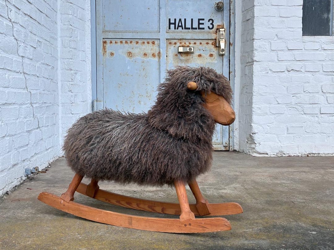 Vintage Rocking Sheep Povl Kjer Gotland Wool and Pine Rocking Horse ...
