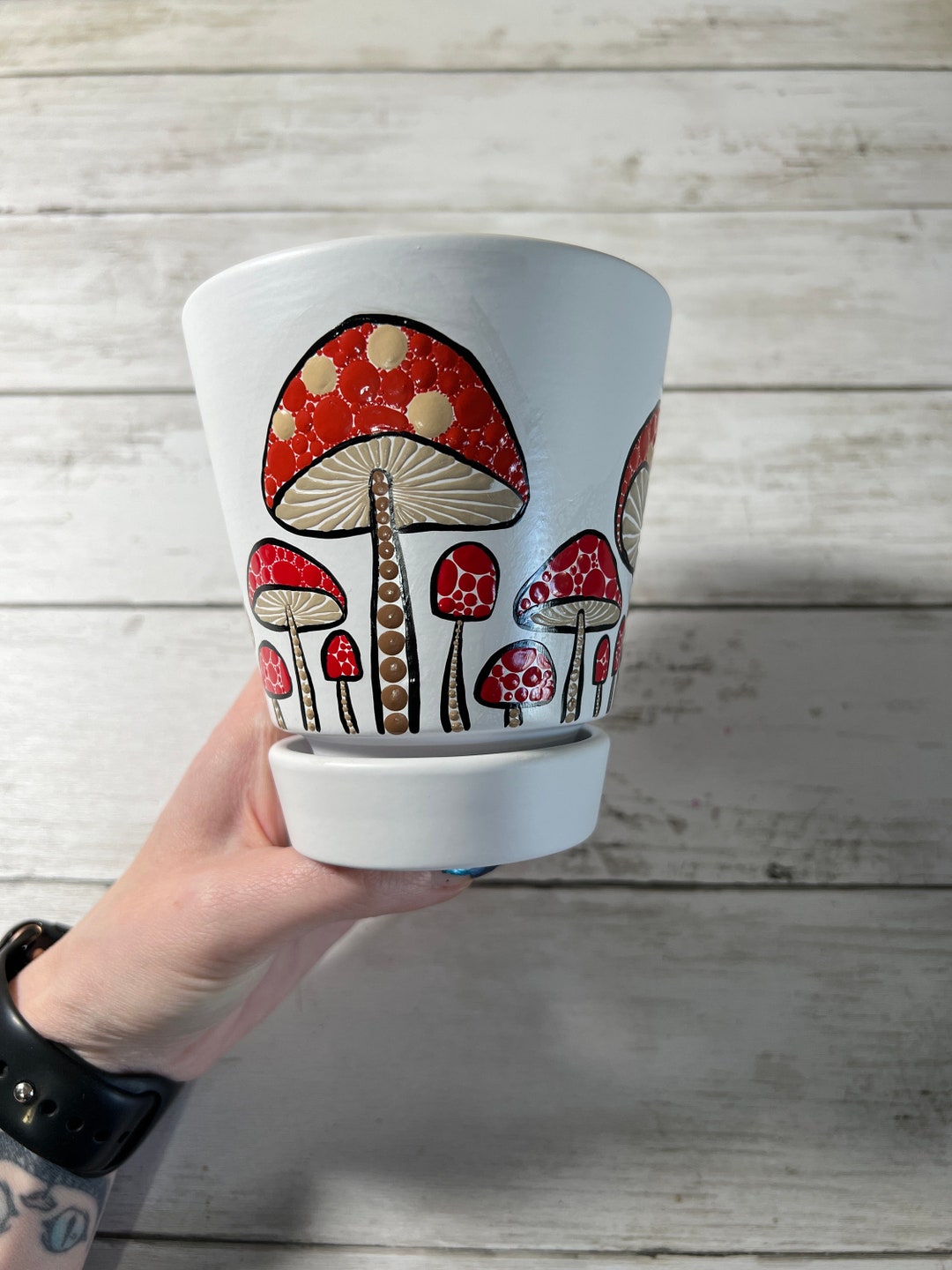 4" Toadstool Mushroom Smaller Flower Pot Indoor Outdoor Handpainted Dot ...